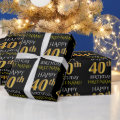 Black, Faux Gold "HAPPY 40th BIRTHDAY" Wrapping Paper | Zazzle