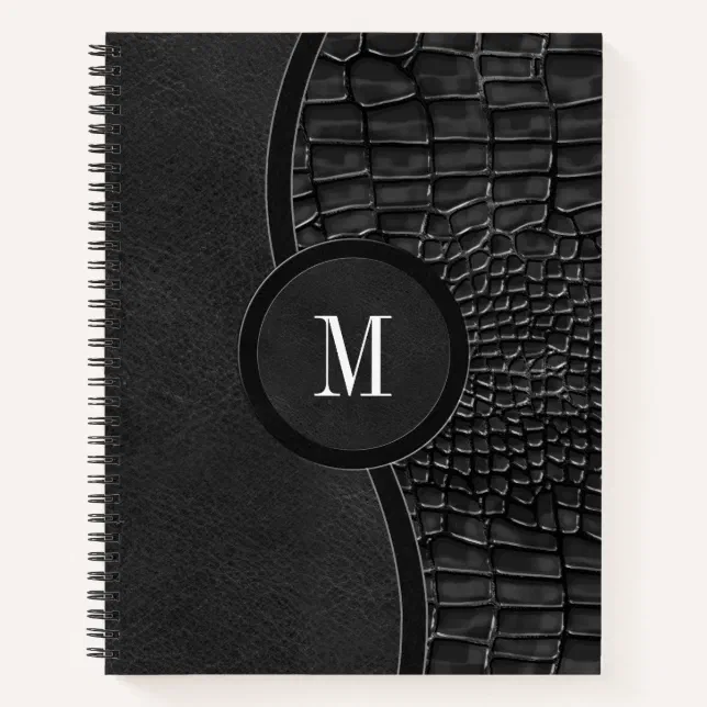 Black Faux Leather Alligator Skin Luxury Monogram Notebook | Zazzle