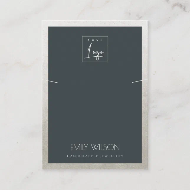 BLACK FAUX SILVER BORDER LOGO NECKLACE DISPLAY BUSINESS CARD | Zazzle
