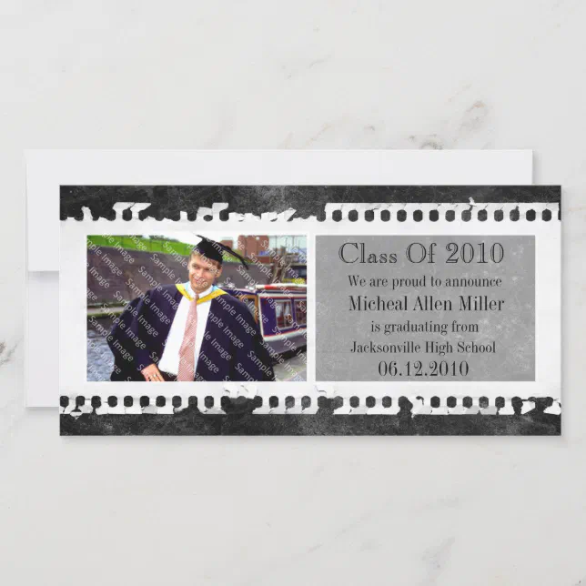 Black Film Frame Grunge Graduation Photo Card | Zazzle