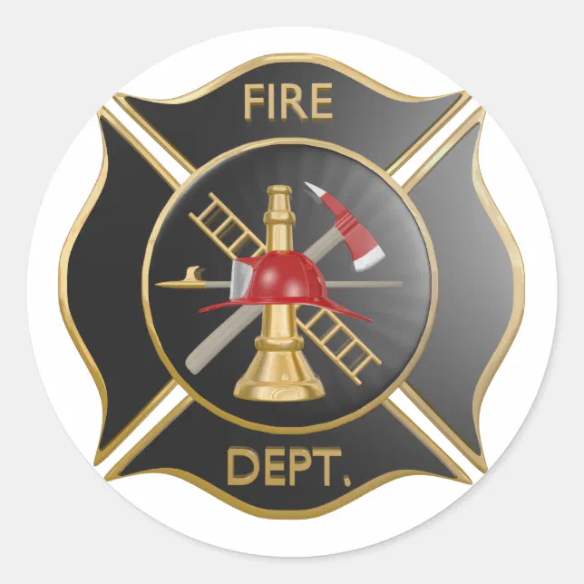 Black firefighters maltese cross symbol classic round sticker | Zazzle