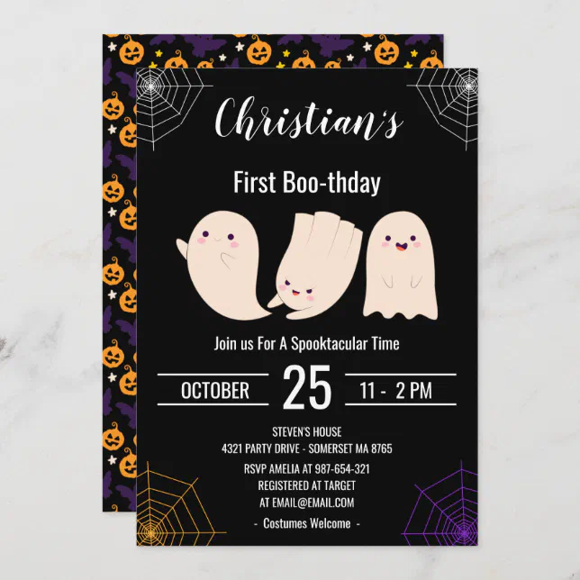 Black First Boo-thday Custom Halloween Birthday Invitation | Zazzle