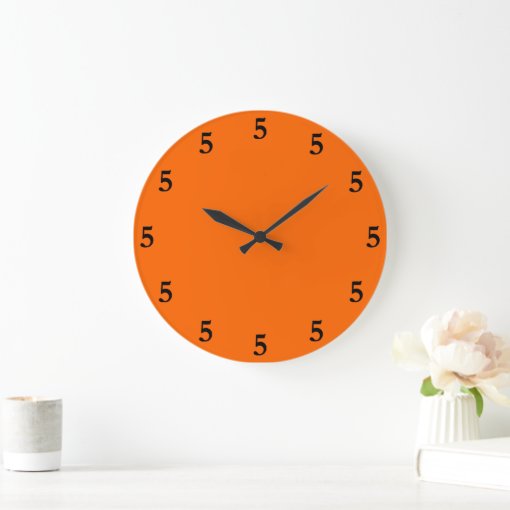 Black Five o'Clock Somewhere on Orange Large Clock | Zazzle
