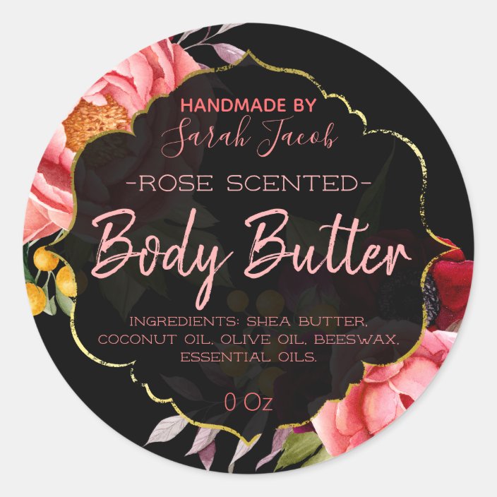Black Floral Body Butter Labels | Zazzle.com