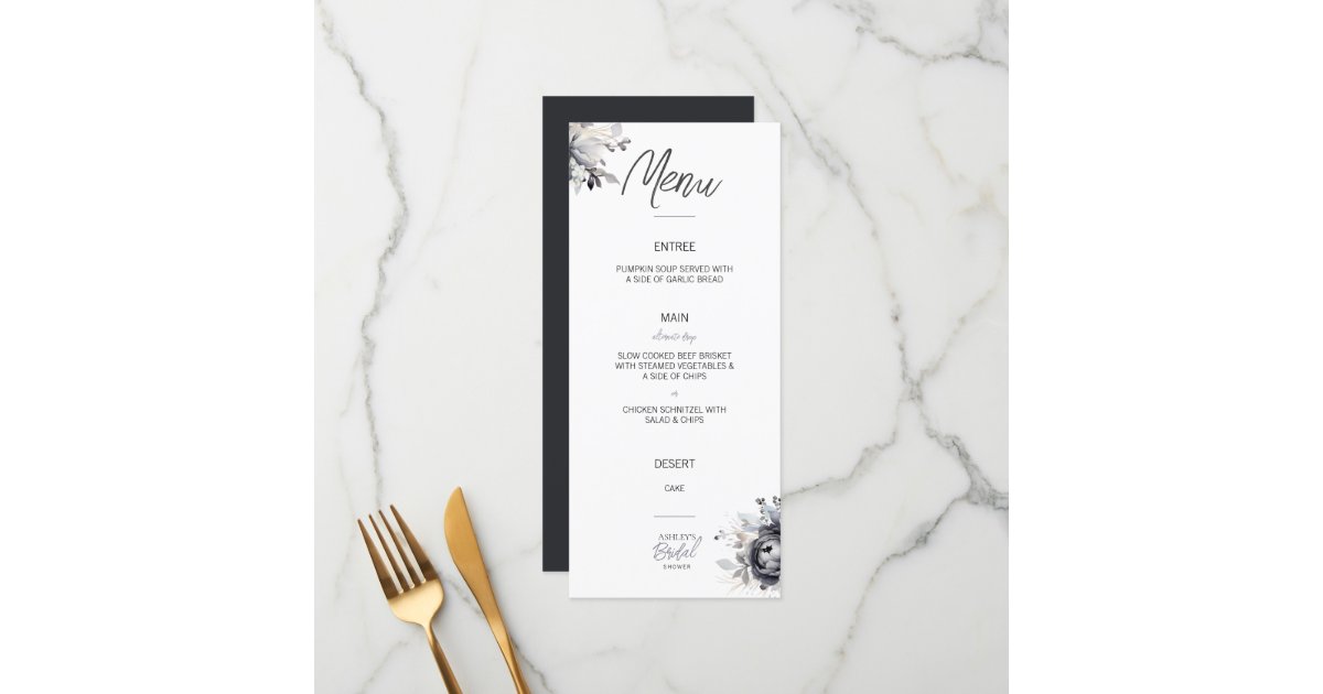 Black Floral Flat Menu | Zazzle