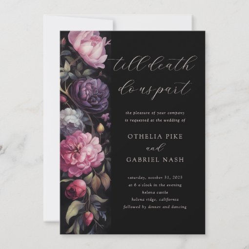 Black Floral Gothic All in One QR Code Wedding Invitation | Zazzle