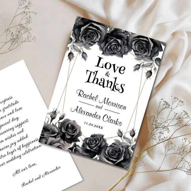 Black Floral Gothic Wedding Thank You Cards | Zazzle