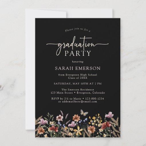 Black Floral Graduation Invitation | Zazzle