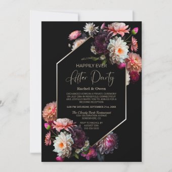 Black Floral Happily Ever After Wedding Reception Invitation | Zazzle