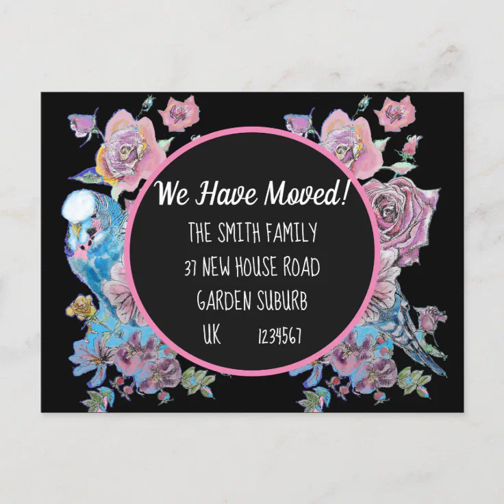 Black Floral New Address Postcard, We Are Moving Postcard | Zazzle