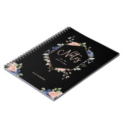 Black Floral | Rose Gold Geometric Notebook | Zazzle