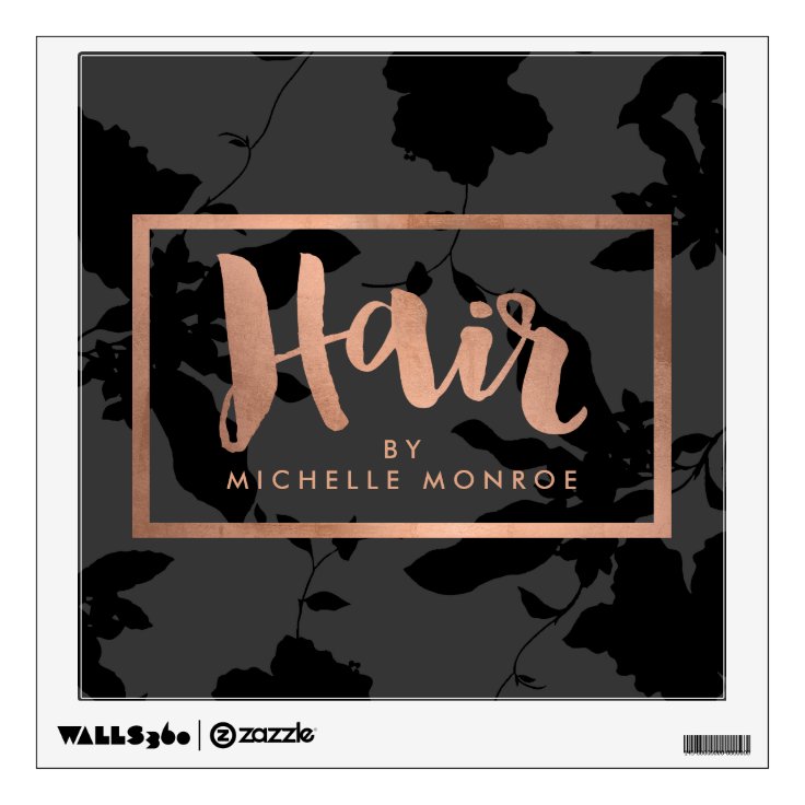 Black Floral Rose Gold Text Hair Stylist Wall Sticker | Zazzle