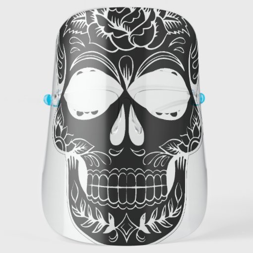 Black Floral Skull Face Shield | Zazzle