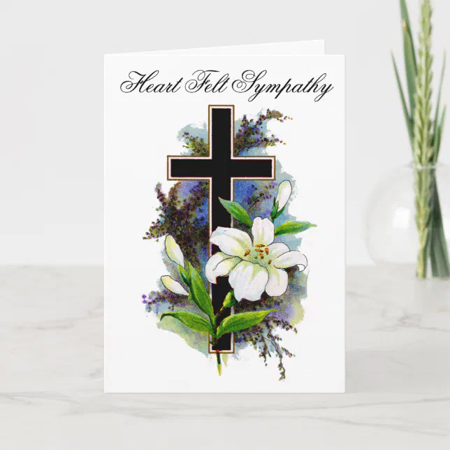 Black Flower Cross Sympathy Card 12 | Zazzle