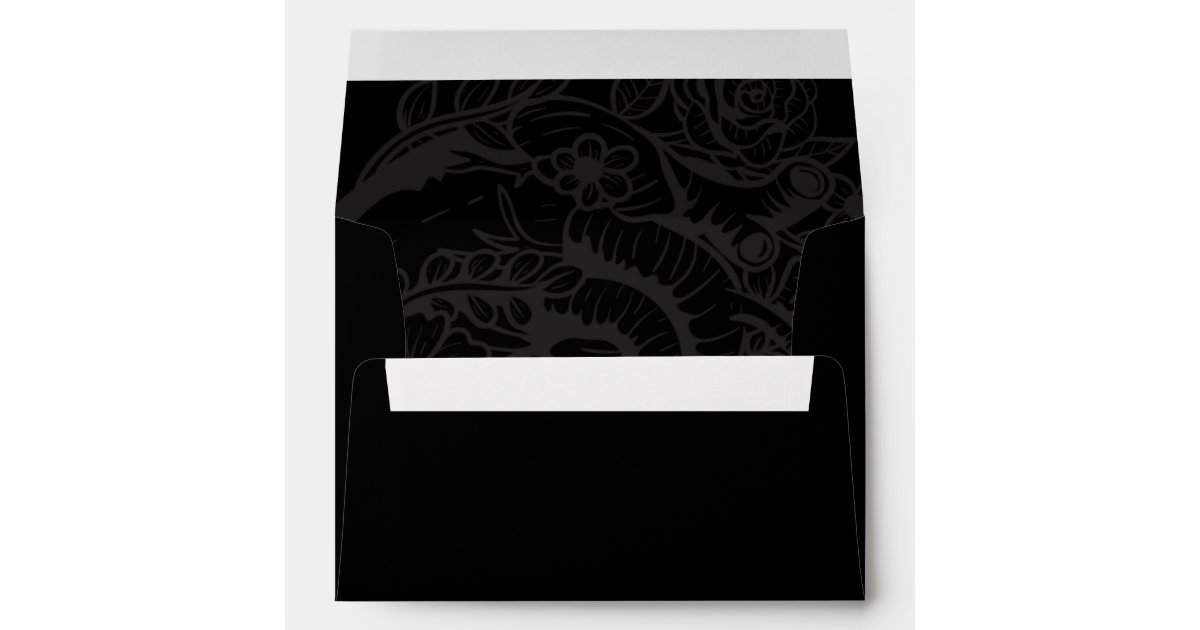 Black Flower Heart Elegant Spooky Gothic Wedding Envelope | Zazzle