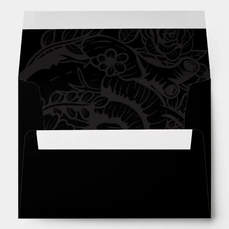 Black Flower Heart Elegant Spooky Gothic Wedding Envelope | Zazzle