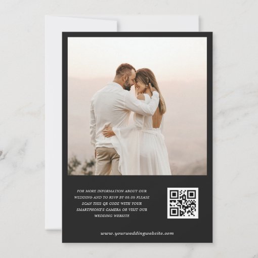 Black Flower Monogram Script Photo QR Code Wedding Invitation | Zazzle