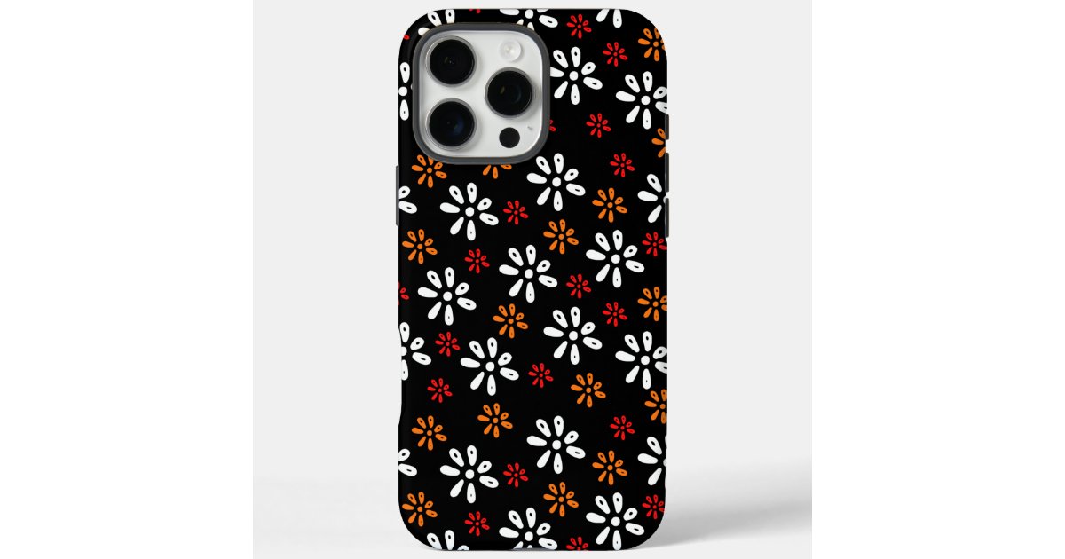 Black Flowers Pattern iPhone 16 Pro Max Case | Zazzle