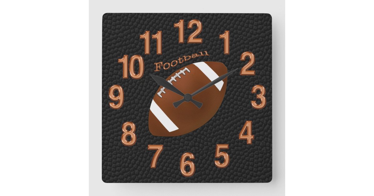 Black Football Clock with Football, Copper Numbers | Zazzle