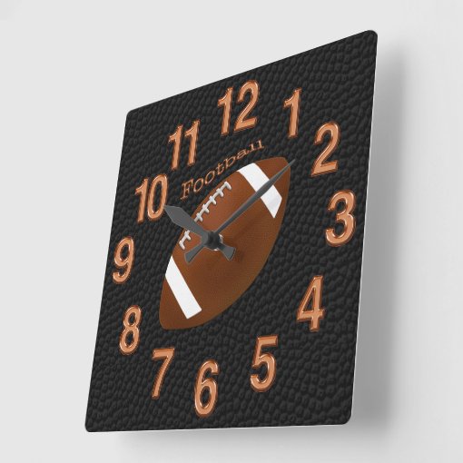 Black Football Clock with Football, Copper Numbers | Zazzle