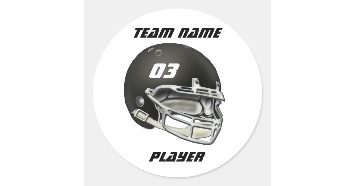 Black Football Helmet Classic Round Sticker | Zazzle