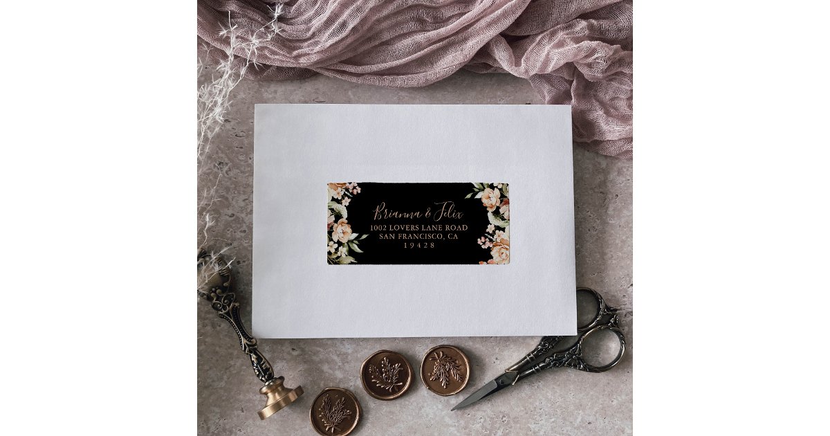 Black Formal Royal Floral Wedding RSVP Address Label | Zazzle