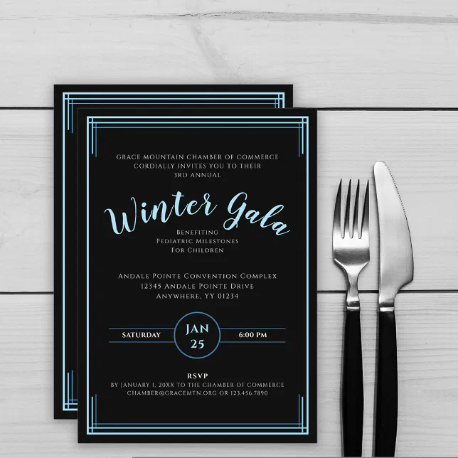 Black Formal Simple Corporate Winter Gala Invitation | Zazzle
