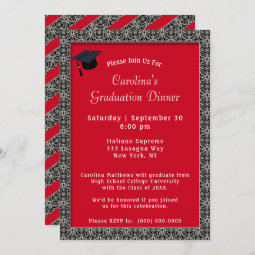 Black Frame Dinner Cap Red Graduation Invitation | Zazzle