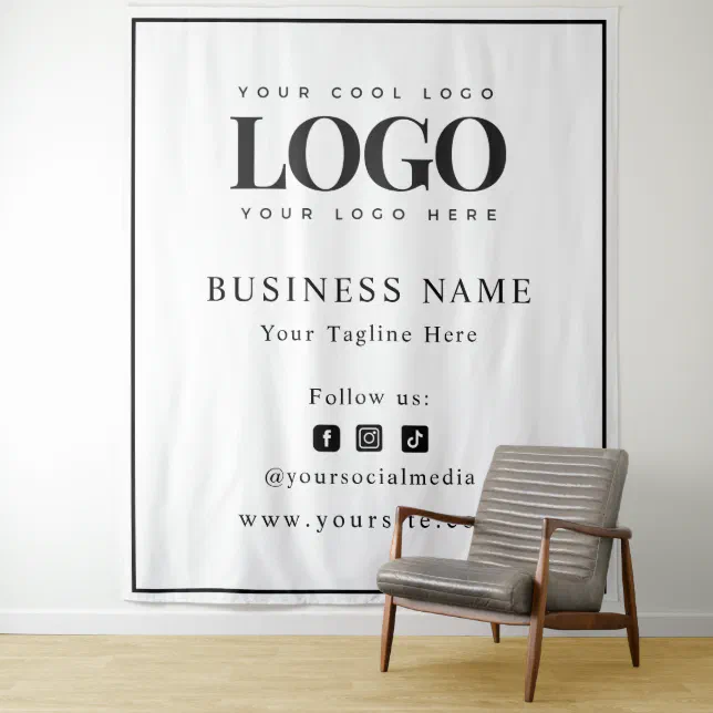 Black Frame Logo & Social Media Business Backdrop | Zazzle