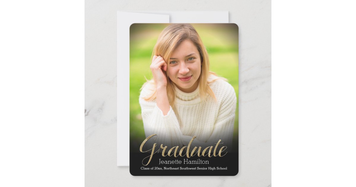 Black Frame Vignette Photo Graduation Announcement | Zazzle