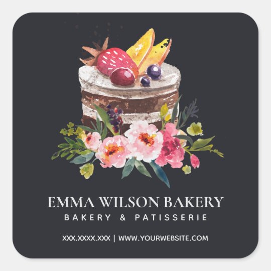 BLACK FRUIT FLORAL CAKE PATISSERIE CUPCAKE BAKERY SQUARE STICKER ...