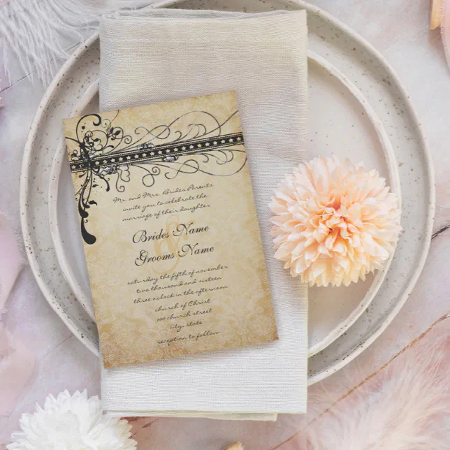 Black Funky Elegant Swirls Wedding Invitation | Zazzle