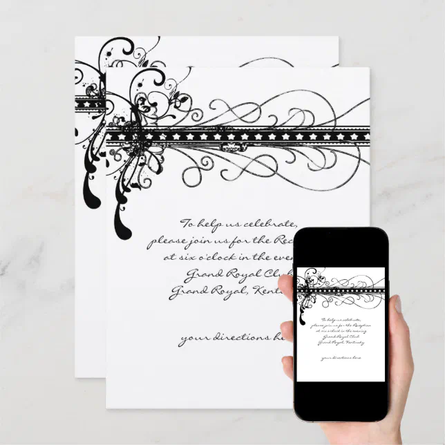 Black Funky Elegant Swirls Wedding Invitation | Zazzle