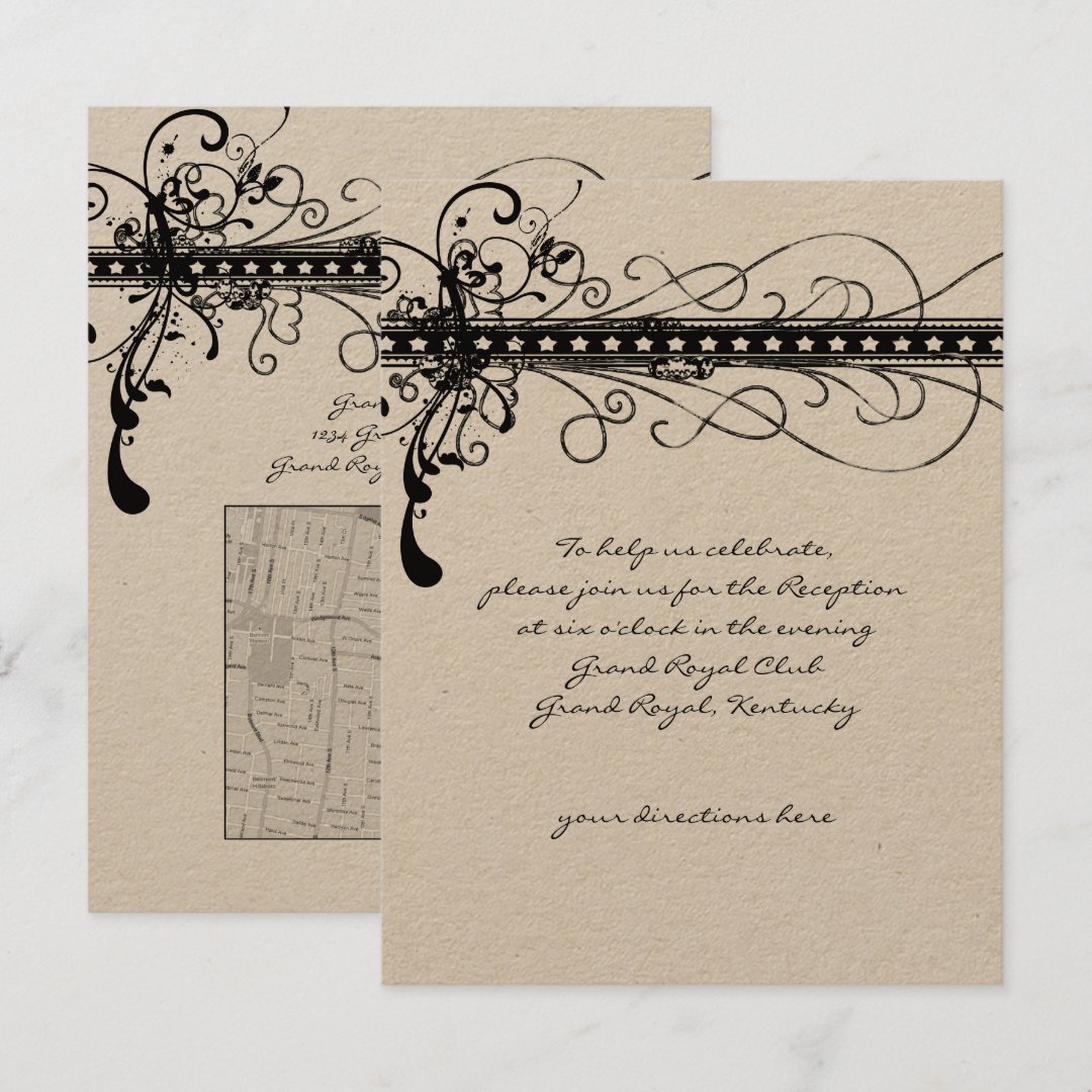 Black Funky Elegant Swirls Wedding Invitation | Zazzle