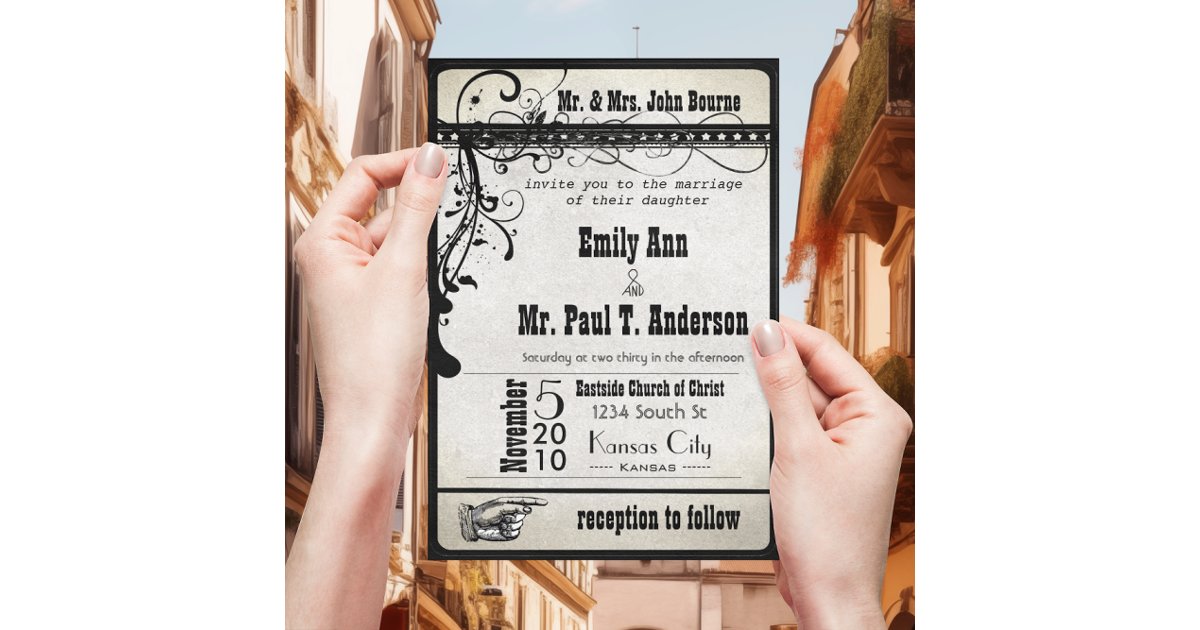 Black Funky Playbill Ticket Wedding Invitations | Zazzle