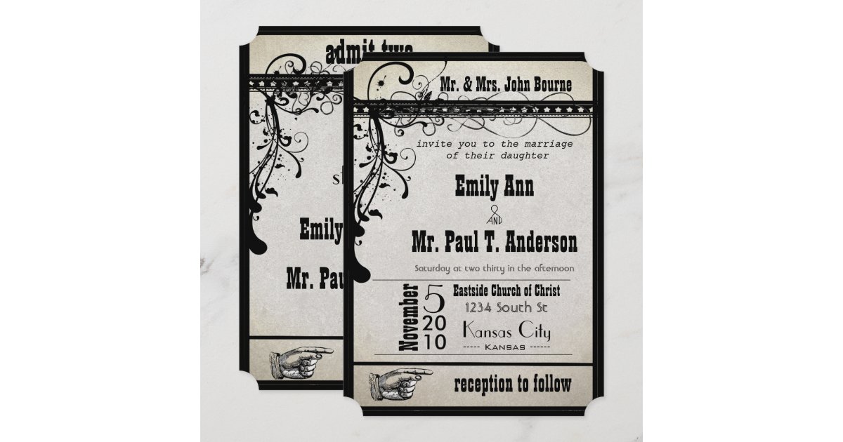Black Funky Playbill Ticket Wedding Invitations | Zazzle