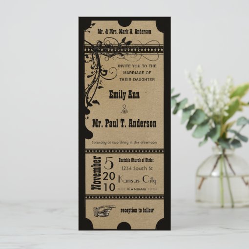 Black Funky Textured Playbill Swirls Wedding Invitation | Zazzle