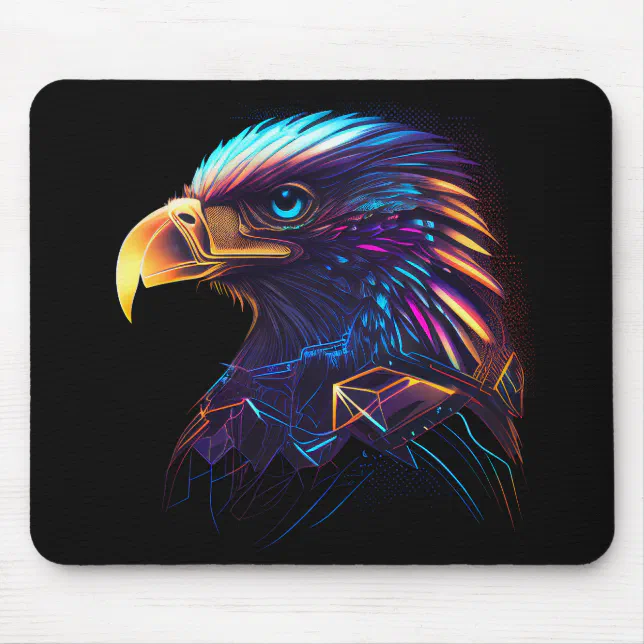 Black Futuristic Neon Eagle Mouse Pad | Zazzle