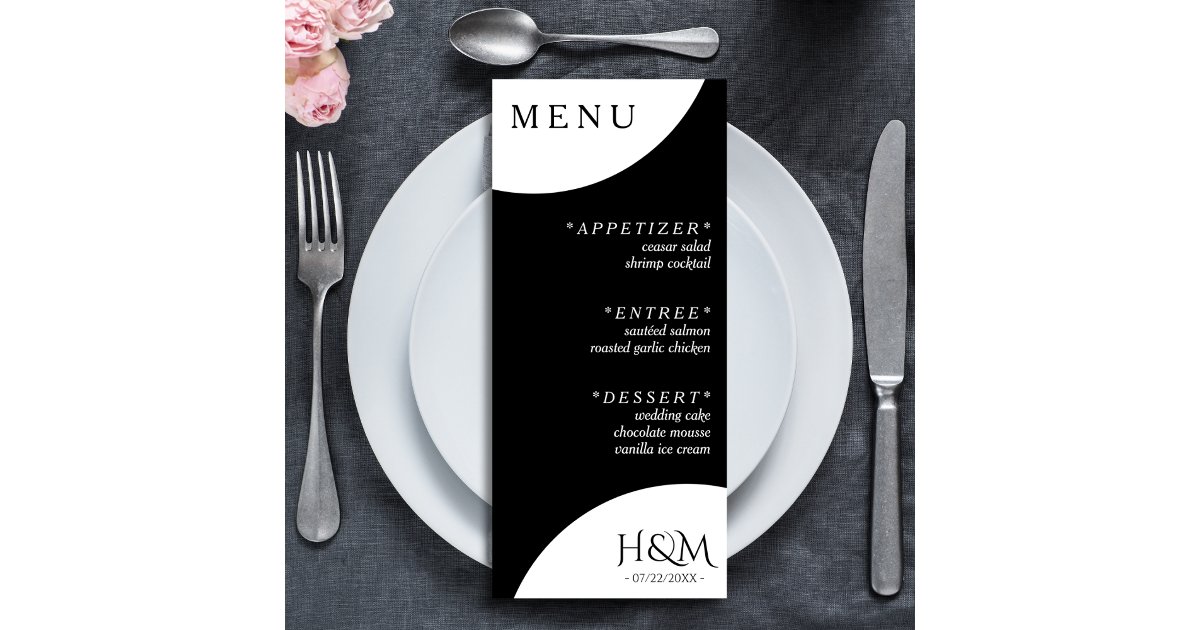 Black Geometric Arch Dinner Wedding Reception Menu | Zazzle