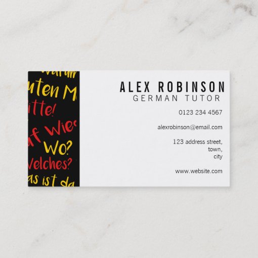 Black german language tutor business card | Zazzle