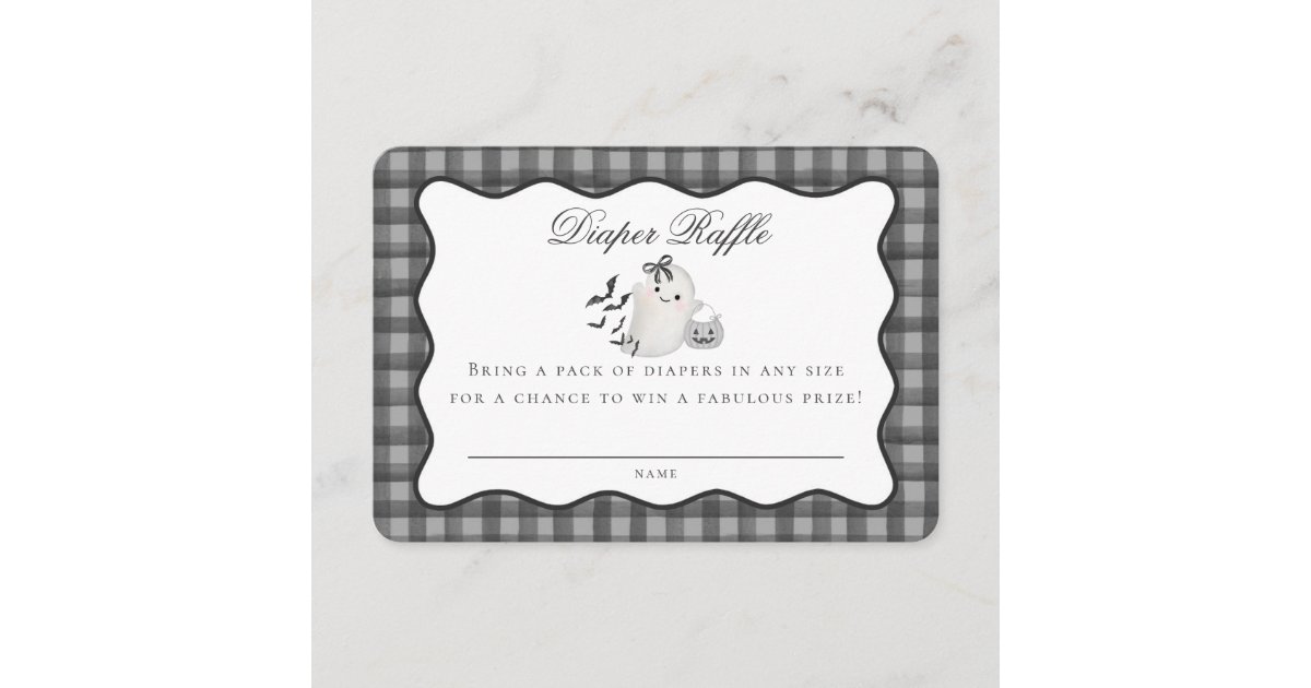 Black Gingham Cute Ghost Diaper Raffle Insert | Zazzle