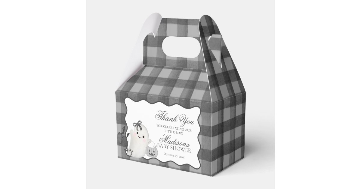 Black Gingham Little Boo Ghost Baby Shower Gable Favor Boxes | Zazzle
