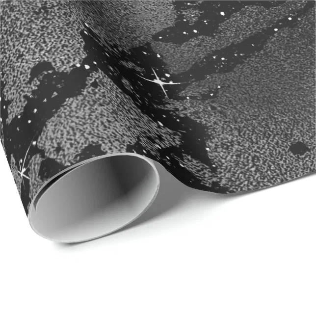Black Glam Marble Wall Sparkly Metallic Glass Wrapping Paper | Zazzle