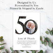 Black Glitter 50th Anniversary Photo Thank You Card | Zazzle