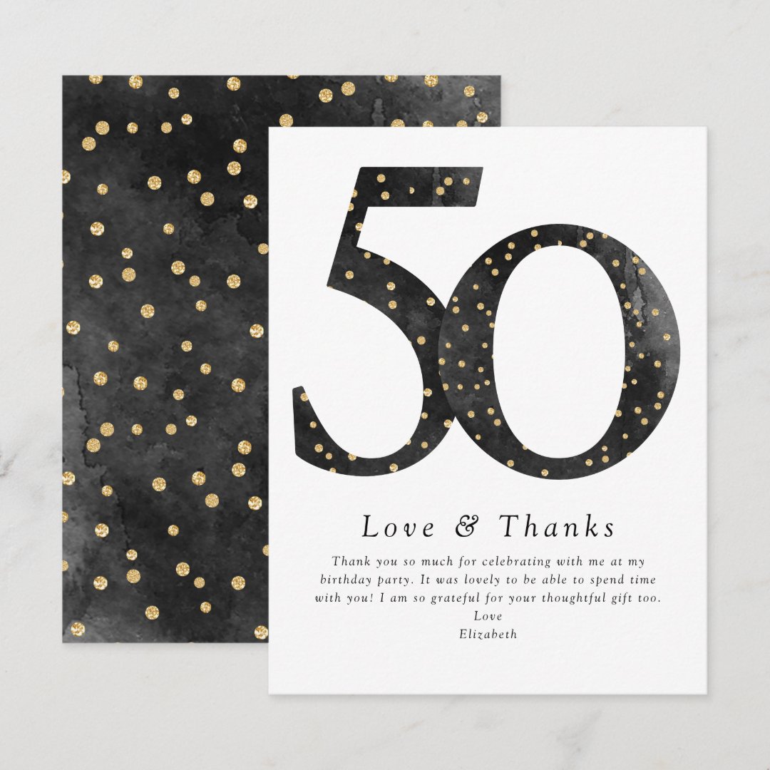 Black Glitter Confetti 50th Birthday Thank You Card | Zazzle