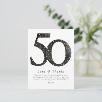 Black Glitter Confetti 50th Birthday Thank You Card | Zazzle