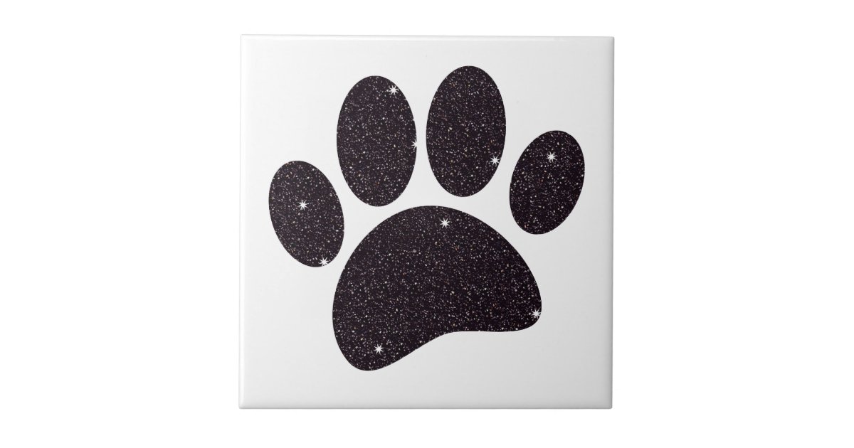 Black Glitter Dog Pawprint Ceramic Tile | Zazzle