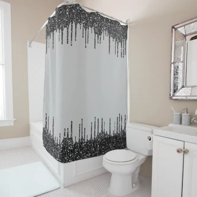 Black Glitter Drips Glam Sparkle Shower Curtain | Zazzle
