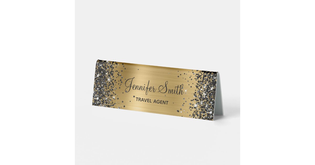 Black Glitter Gold Foil Name Table Tent | Zazzle