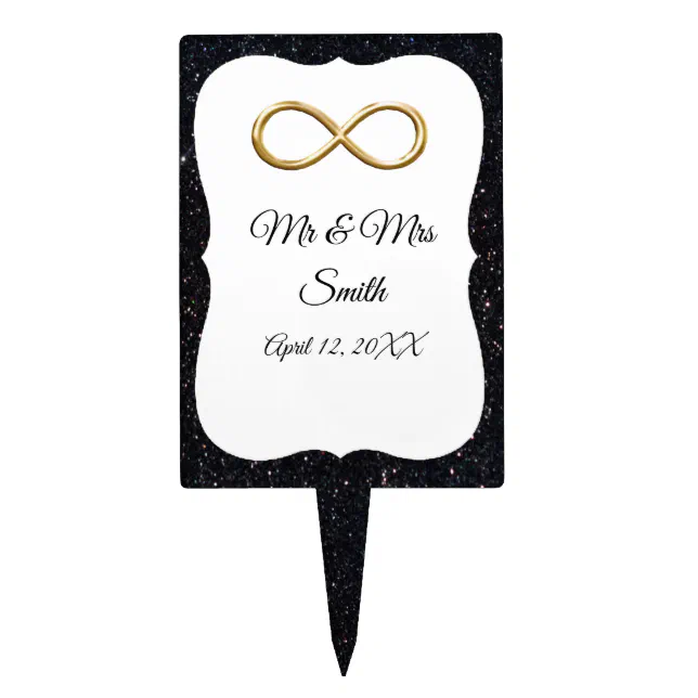 Black Glitter Gold Infinity Wedding Cake Topper | Zazzle